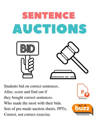 Sentence Auctions. Grammar. ESL. EFL. Correction. Game. Fun. | TPT