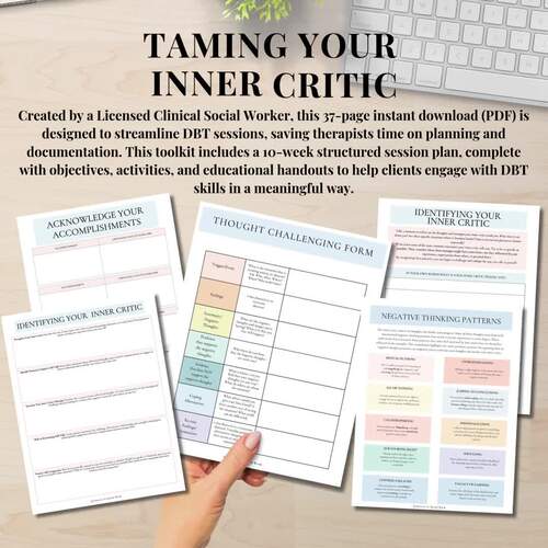 Inner critic workbook self esteem therapy worksheets, mental health journal