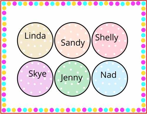 Round Polka Dots Student Name Labels, Editable KG Boho Bright Name Plates