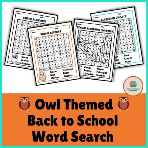 Owl Themed Back To School Activities | School-related word search Puzzles