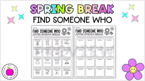 After Spring Break Activity | Find Someone Who Bingo Game | Editable
