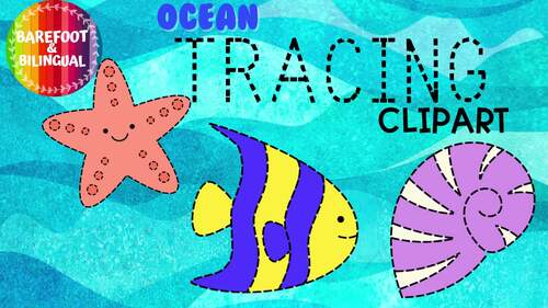 Ocean Tracing Clipart - Simple Ocean Animals Clipart for Tracing Activities