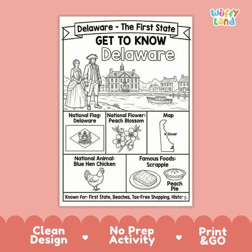 Delaware State Study Geography Coloring Page Poster Activity Worksheet