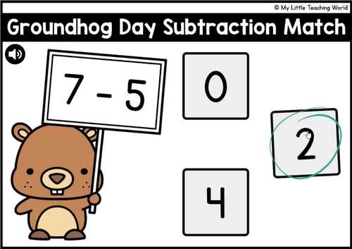 Groundhog Day Subtraction to 10 Match Boom Cards by My Little Teaching ...