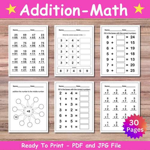 1st grade Addition Math Practice Back To School Addition Math Fact ...