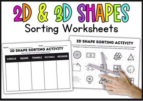 2D and 3D Shape Sort - Cut and Paste Printable Worksheets | TPT