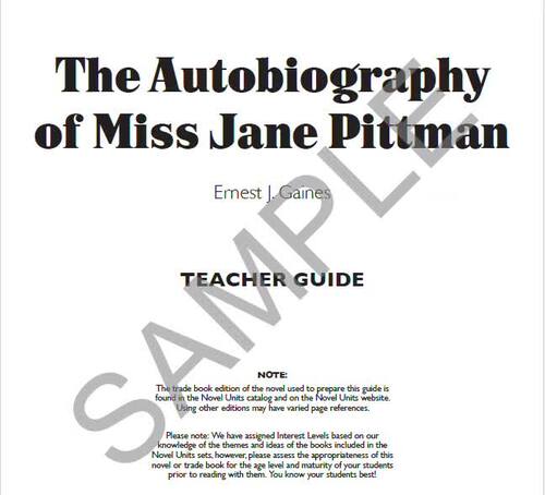 The Autobiography of Miss Jane Pittman Novel Units® Teacher Guide Novel ...