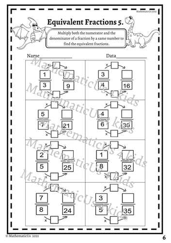 Equivalent Fractions and Simplifying of Fractions Worksheets and Activities