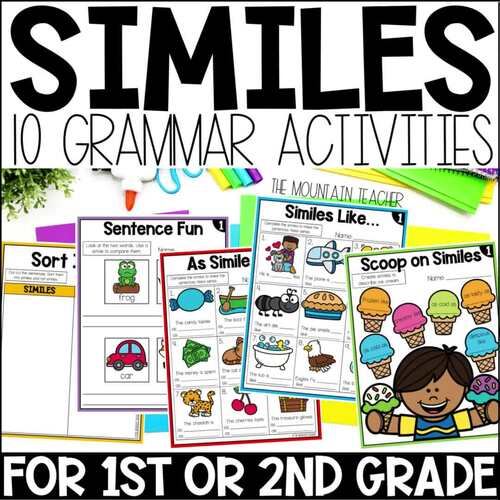 Similes Activities, Grammar Worksheets and Simile Anchor Charts | TPT