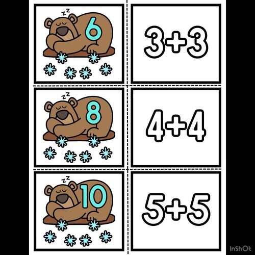 January Doubles Facts Matching Cards – Winter Bear Theme by K2 Math ...
