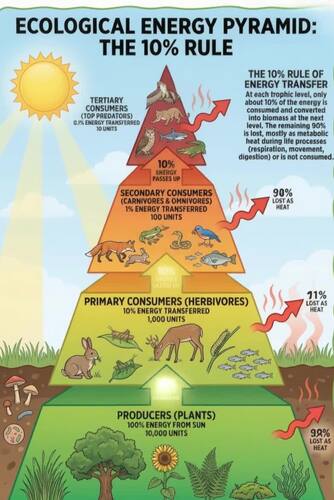 Ecological Energy Pyramid Poster – 10% Rule of Energy Transfer Science ...