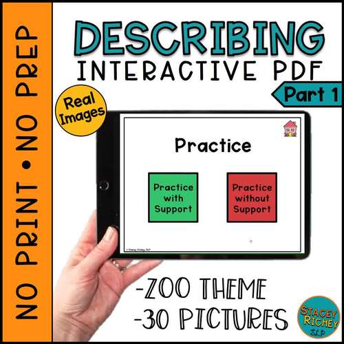 Digital Speech Therapy Zoo Vocabulary Describing w/ REAL Photos - Part 1