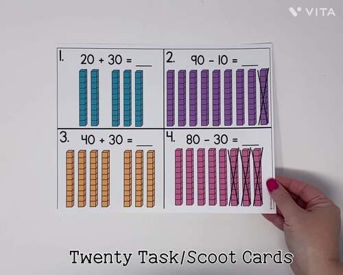 Add and Subtract Tens Scoot Game Two Digit Addition Task Cards Write ...