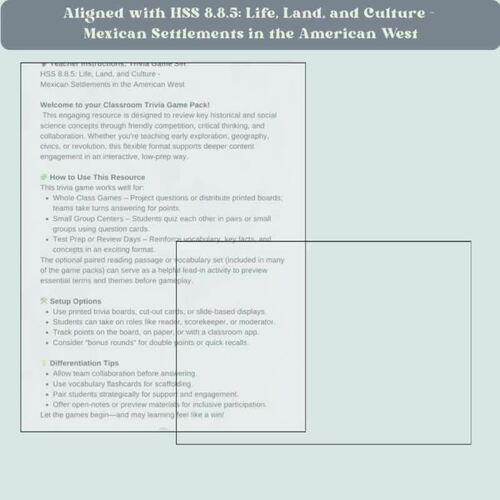 Mexican Settlements & Cultural Traditions • Trivia Game — HSS 8.8.5
