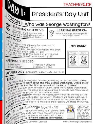 FUN President's Day Unit for Kindergarten! by Mrs Wernsings Worksheets