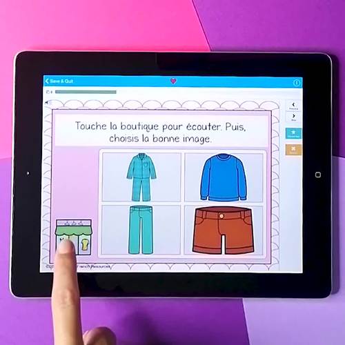 French clothing vocabulary listening activity BOOM CARDS LES VÊTEMENTS