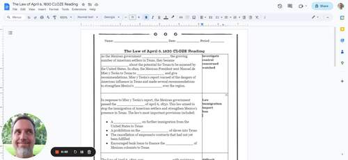 Law of April 6, 1830 CLOZE Reading and CFA | 7th Grade, Texas History