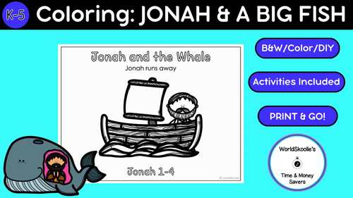 Bible Coloring Pages: Jonah and the Big Fish by WorldSkoolie | TPT