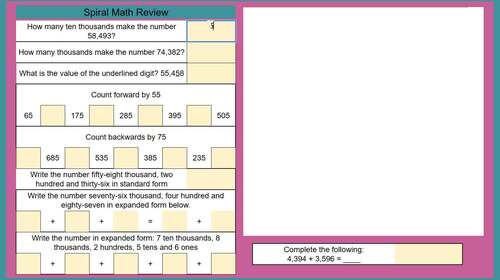 NO PREP - Spiral Math Review for 3rd or 4th grade - Sunset Deers