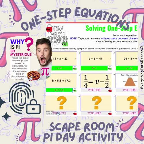 PI DAY Solving One-Step Equations Review Digital Escape Room | TPT