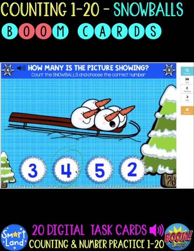 Counting and Number practice 1-20 digital cards | Snowball Sleds