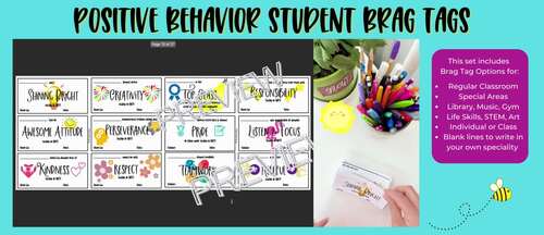 Positive Behavior Student Brag Tags for Special Areas & Homeroom Classroom