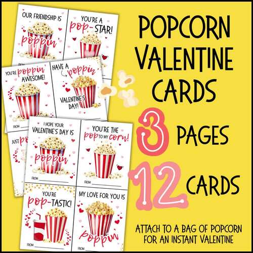 Popcorn Valentines Bundle | 12 Different Valentine Cards | Classroom ...