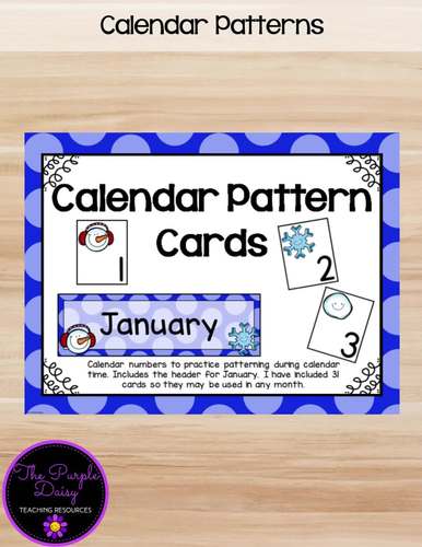 Linear Calendar Pattern Cards JANUARY by The Purple Daisy Teaching ...