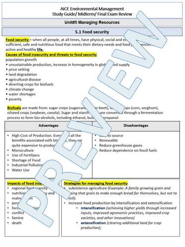 Midterm Review/ Final Exam Study Guide Unit#5 Managing Resources