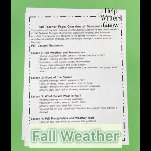 Weather and Seasons for First Grade by Help Writers Grow | TPT