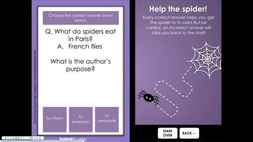 Spider Theme Author's Purpose Game for Google Slides™ and PowerPoint™