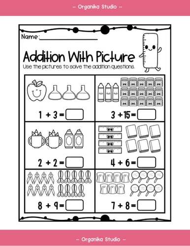 Addition With Picture To 20 - Back to School Theme | TPT