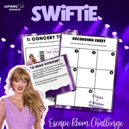 Taylor Swift Escape Room Crack the Code Printable Games by Girasol and Sage