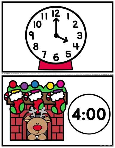 Waiting for Santa Theme Telling Time Matching Cards | Hour & Half Hour