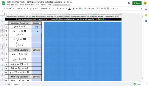 Solving 1, 2 and multi-step equations MERMAID Digital Pixel Activity