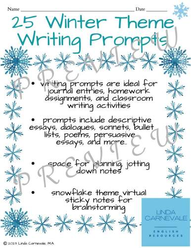 Winter Creative Writing Prompts Activities for Middle School ELA 6th ...