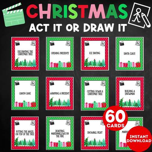 Classroom Christmas Charades, Printable Christmas Act It or Draw It