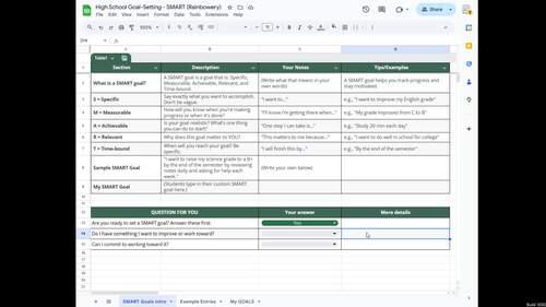 High School Students SMART GOAL SETTING Editable Template by Rainbowery ...