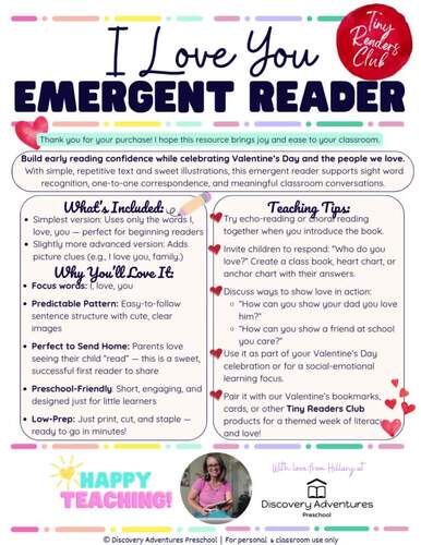 I Love You – Valentine’s Day Emergent Reader for Preschool and Pre-K