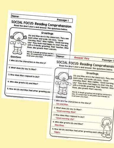 Reading Comprehension SEL Social Skills Short Stories Worksheets for K ...