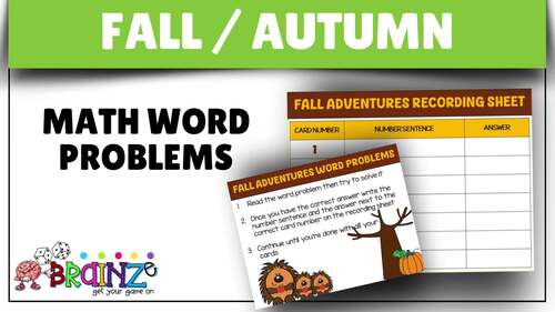 Fall Math Practice: Addition & Subtraction Word Problems Within 10 by ...