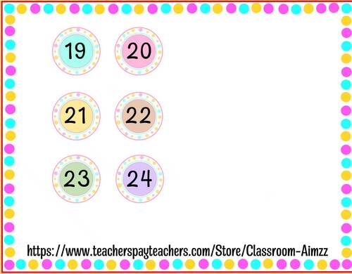 Printable Pastel Polka Dots Number Labels 1 to 36, Editable Number Labels