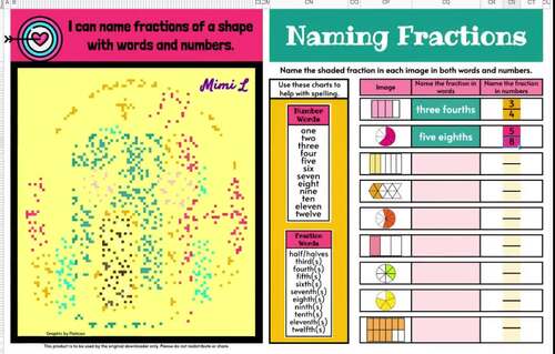 Naming Fractions of a Shape in Words and Numbers Pixel Art Activity