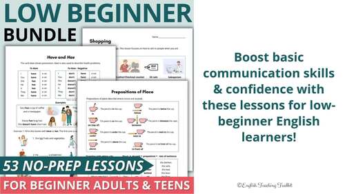 ESL Beginner Packet Adult ESL Curriculum Low Beginner Easy Grammar ...