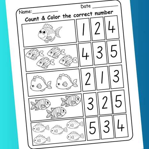 Fish Count and Color Numbers 1-5 | Pre-k & Kindergarten Ocean Theme Math