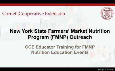 CCE Training for FMNP Nutrition Education Events - Video on Demand